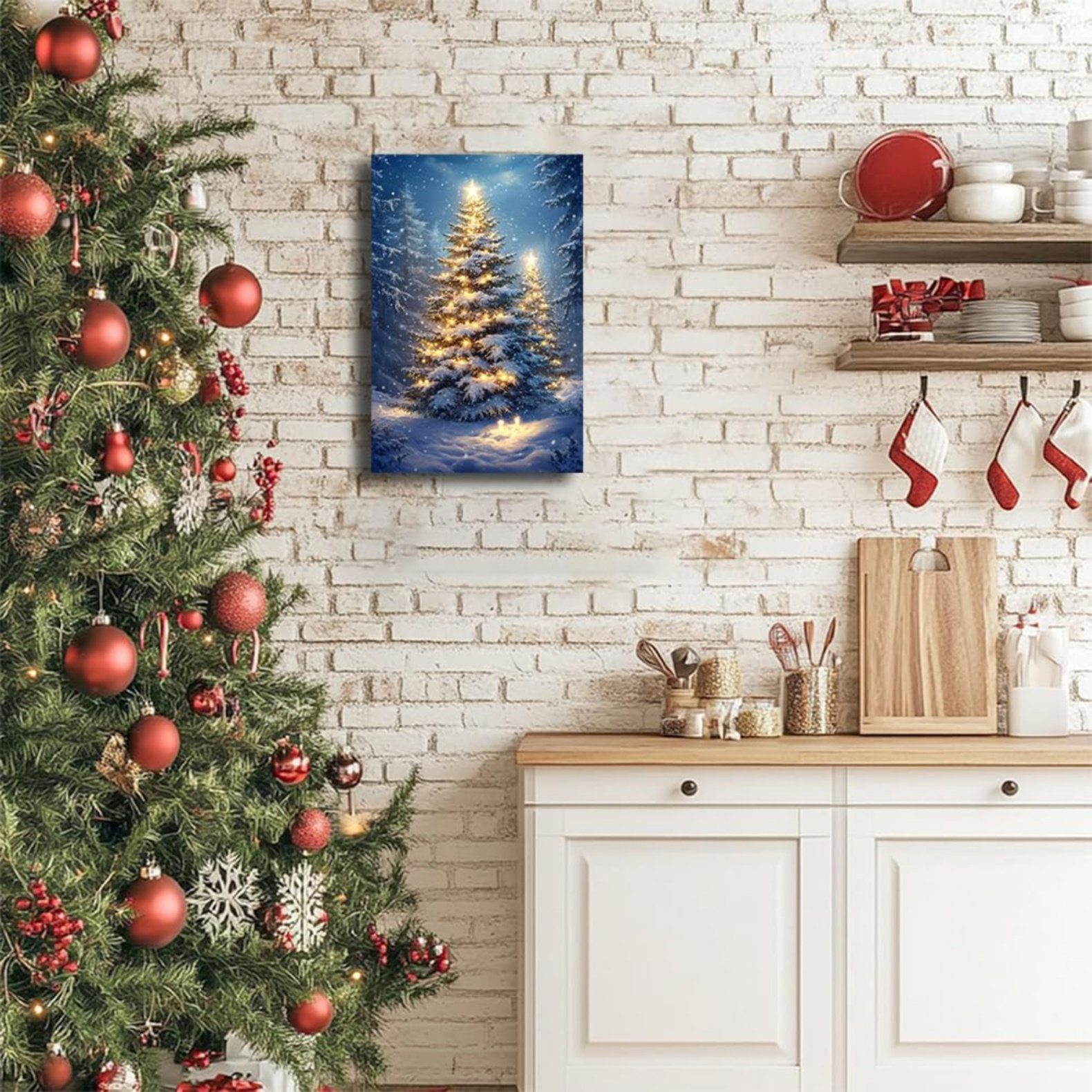 Ophelia & Co. Snowy Woodland Forest Christmas Tree Unframed Canvas Wall ...