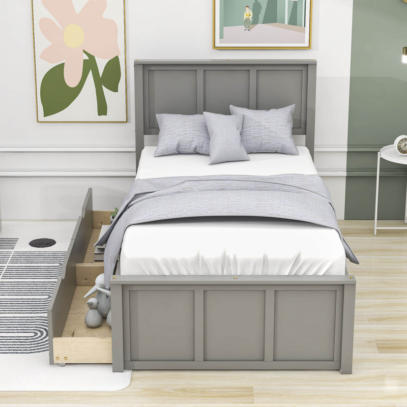 Winston Porter Elarna Twin Size Wood Platform Bed with 2 Drawers | Wayfair