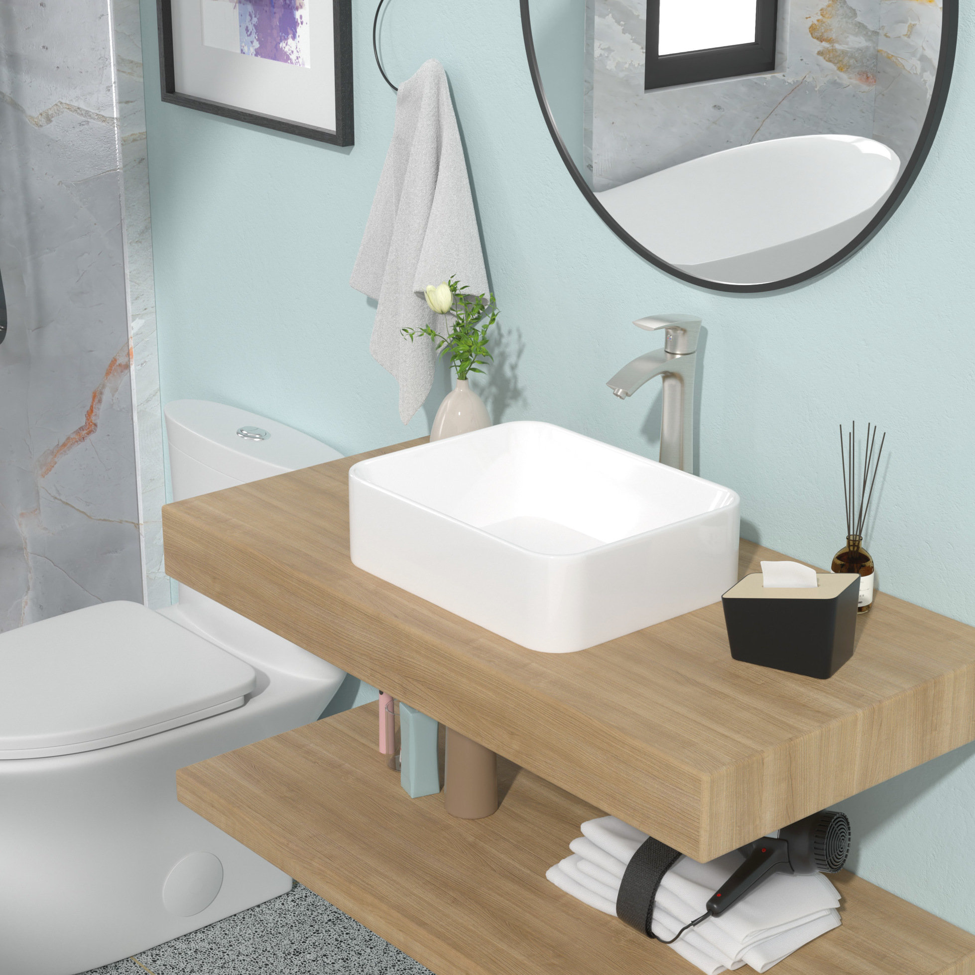 Ebern Designs Ceramic Rectangular Vessel Bathroom Sink Amalgamating Up ...