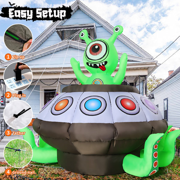 The Holiday Aisle® Halloween Inflatables 5.2 Ft Animated Alien ...