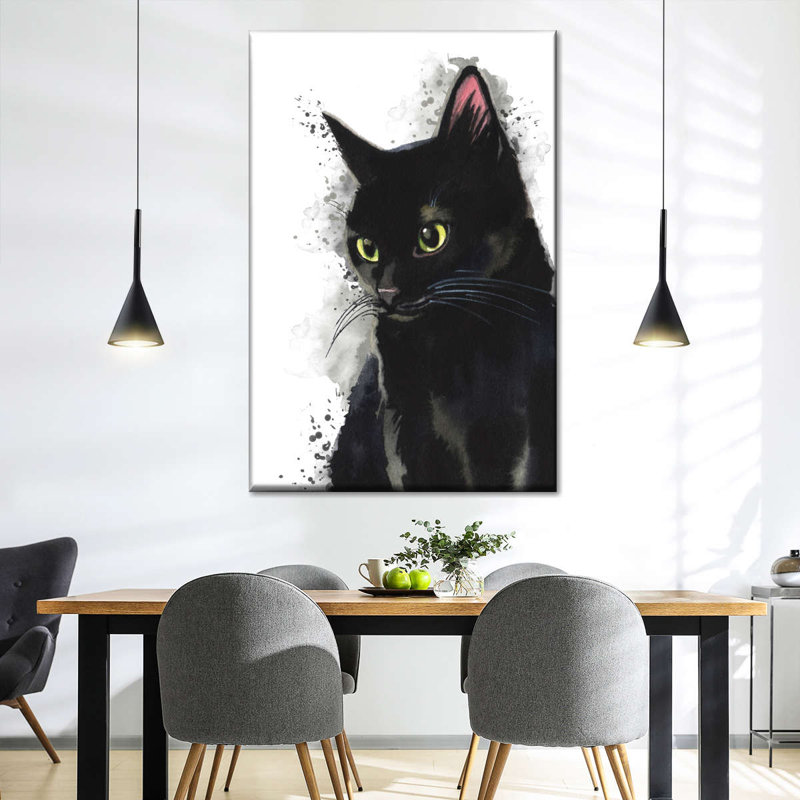 Ebern Designs Simple Black Cat On Canvas Print | Wayfair