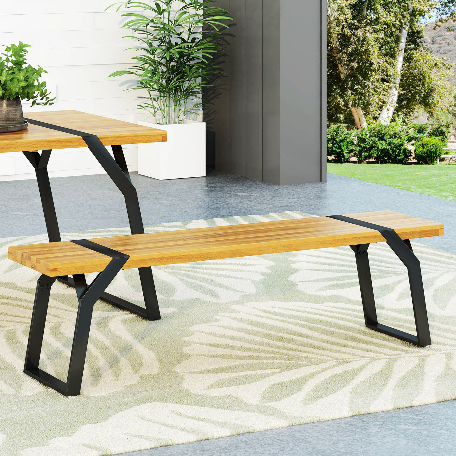 Latitude Run® Bench Modern Industrial Style Bench, Outdoor Bench For ...