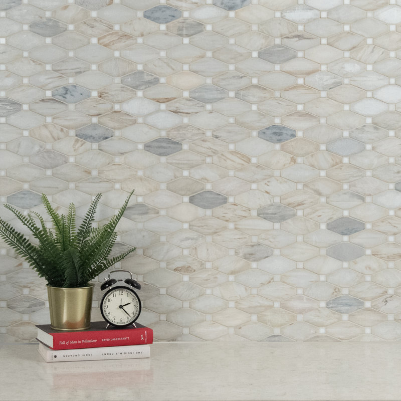 MSI Angora Elongated Octagon 13.4" x 11.81" Polished Marble Mosaic ...