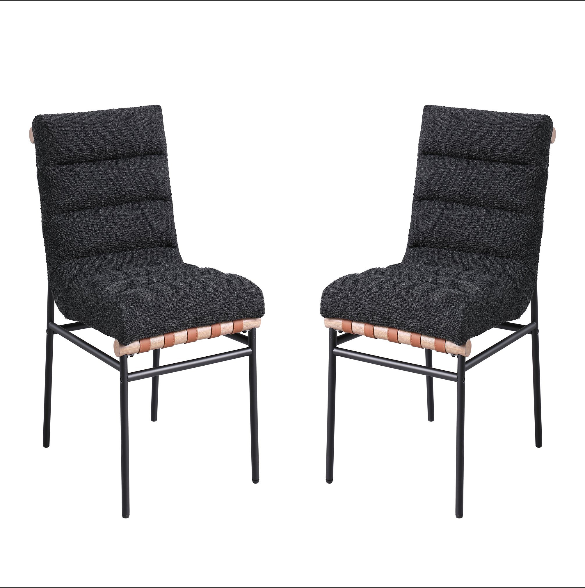 Corrigan Studio® Lahni Boucle Fabric Set of 2 Dining Chair with Black ...