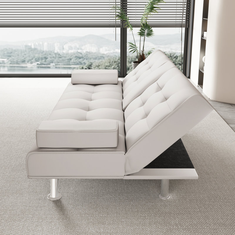 Wade Logan® Craner Twin 66" W Faux Leather Tufted Back Convertible Sofa ...