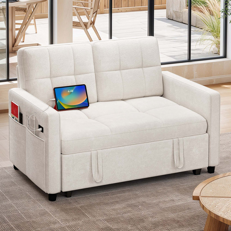 Ebern Designs 54" Wide 3-In-1 Convertible Reclining Sleeper Sofa With ...