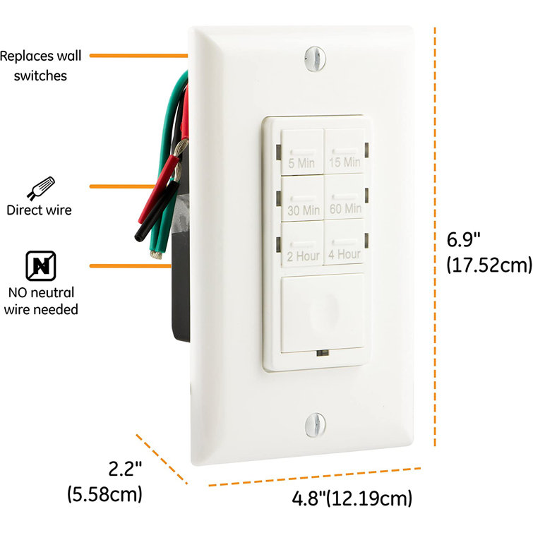 GE Push-Button Countdown Timer Switch, 5-15-30 Minute/1-2-4 Hour, ON ...