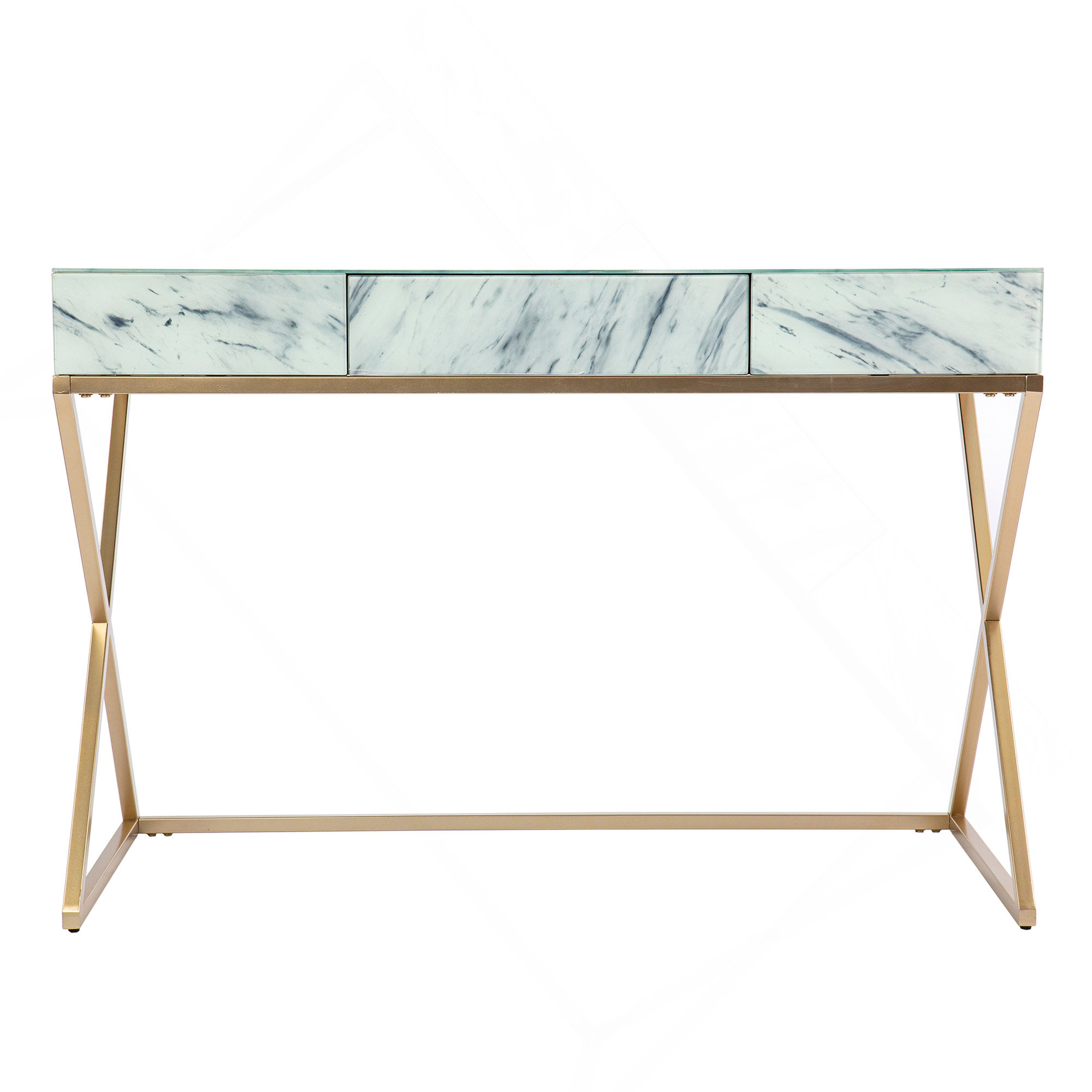 Mercer41 Faux Marble Writing Desk w/ Storage | Wayfair