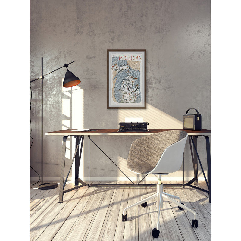 Trinx 'Michigan Illustrated Map' Picture Frame Print on Paper | Wayfair