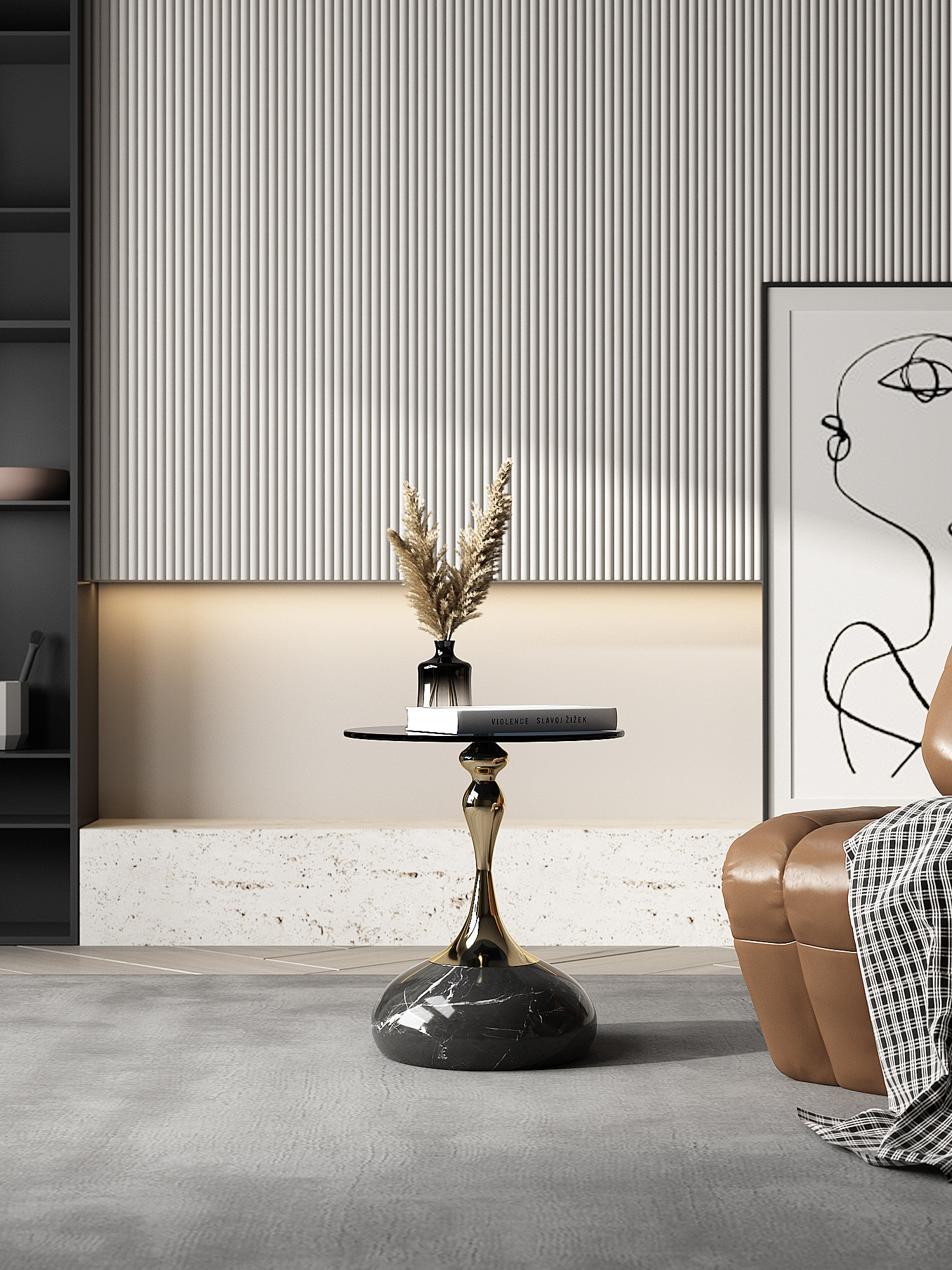 Mercer41 10mm Gray Tempered Glass Side Table with Marble-Finish Base ...