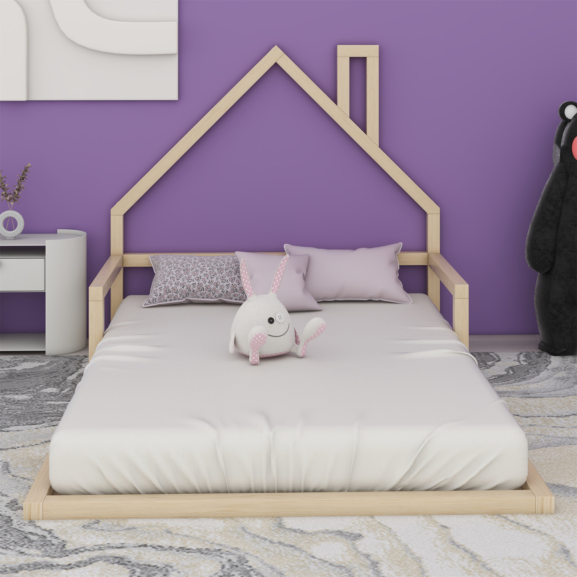 Harper Orchard Luellen Full Size Wooden Floor Bed with House-shaped ...