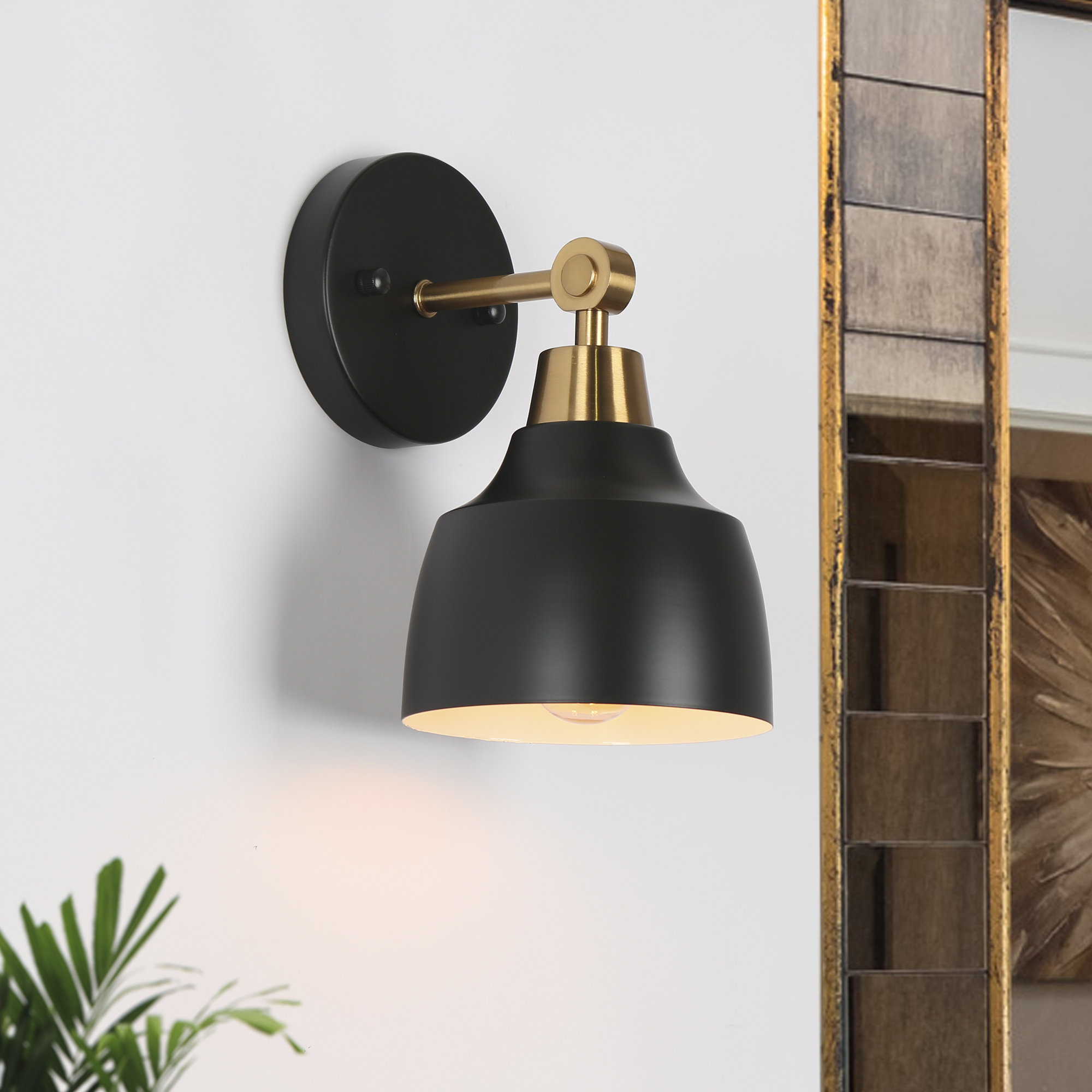 17 Stories Escarment 1-Light Dimmable Black Armed Bathroom Wall Sconce ...