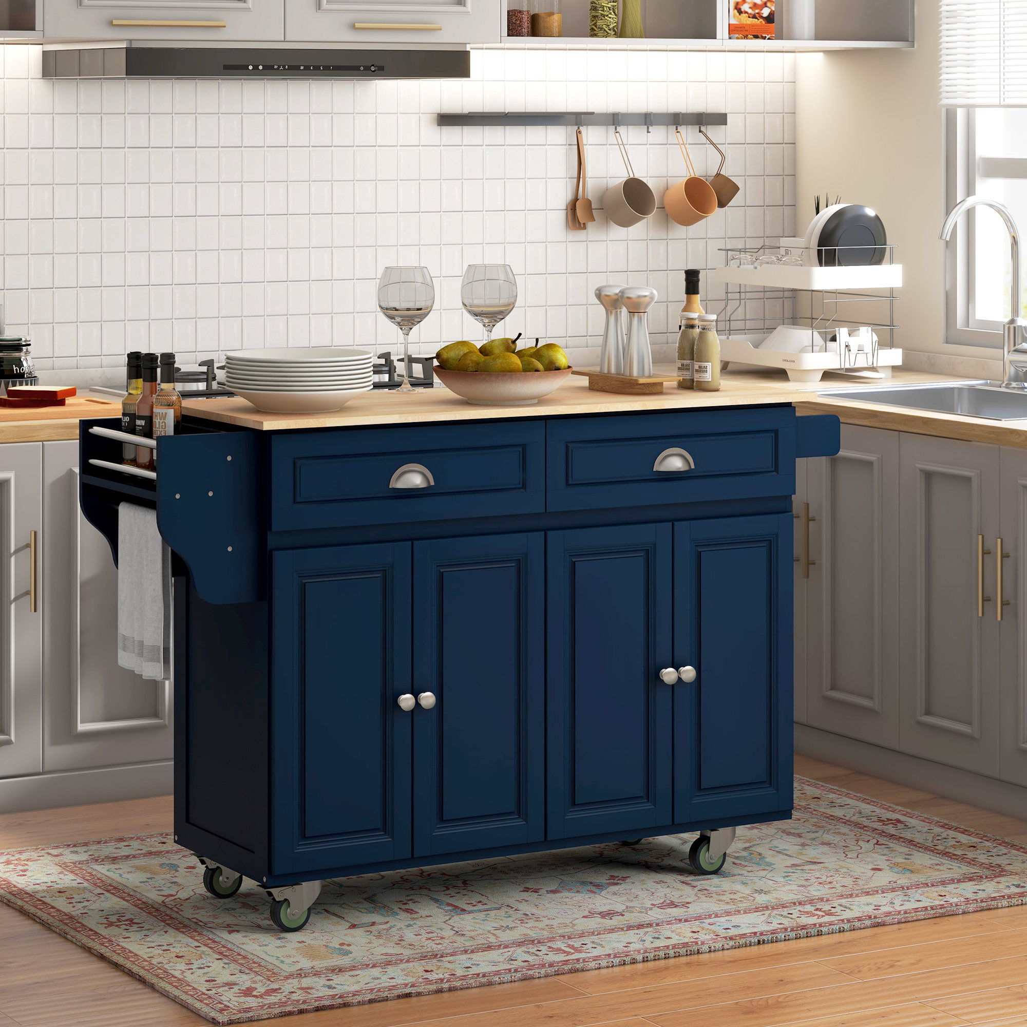 Lark Manor™ Rolling Kitchen Island Drop Leaf, Kitchen Cart On Wheels ...