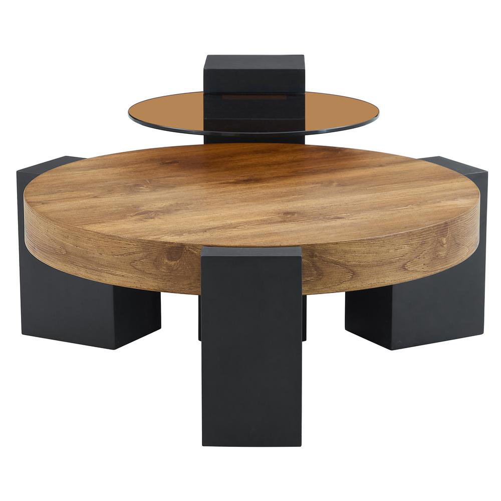Latitude Run® Double-Layer Coffee Table (Black,Wood) | Wayfair