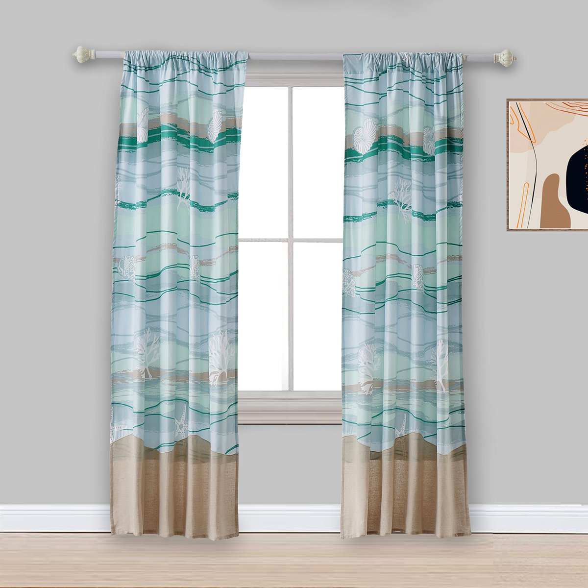 Rosecliff Heights Vira 63 Inch Window Curtains, Ocean Waves And Sand ...