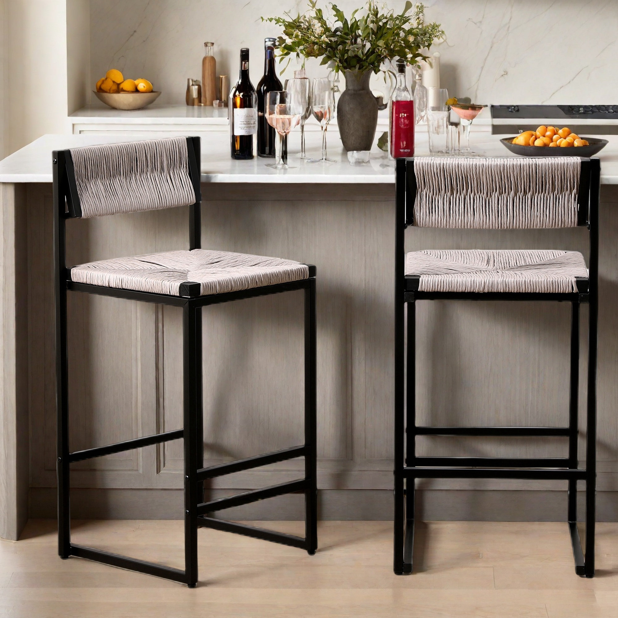 Bay Isle Home™ Bar Stools Set Of 2 Paper Rope Weave Dining Chairs And ...