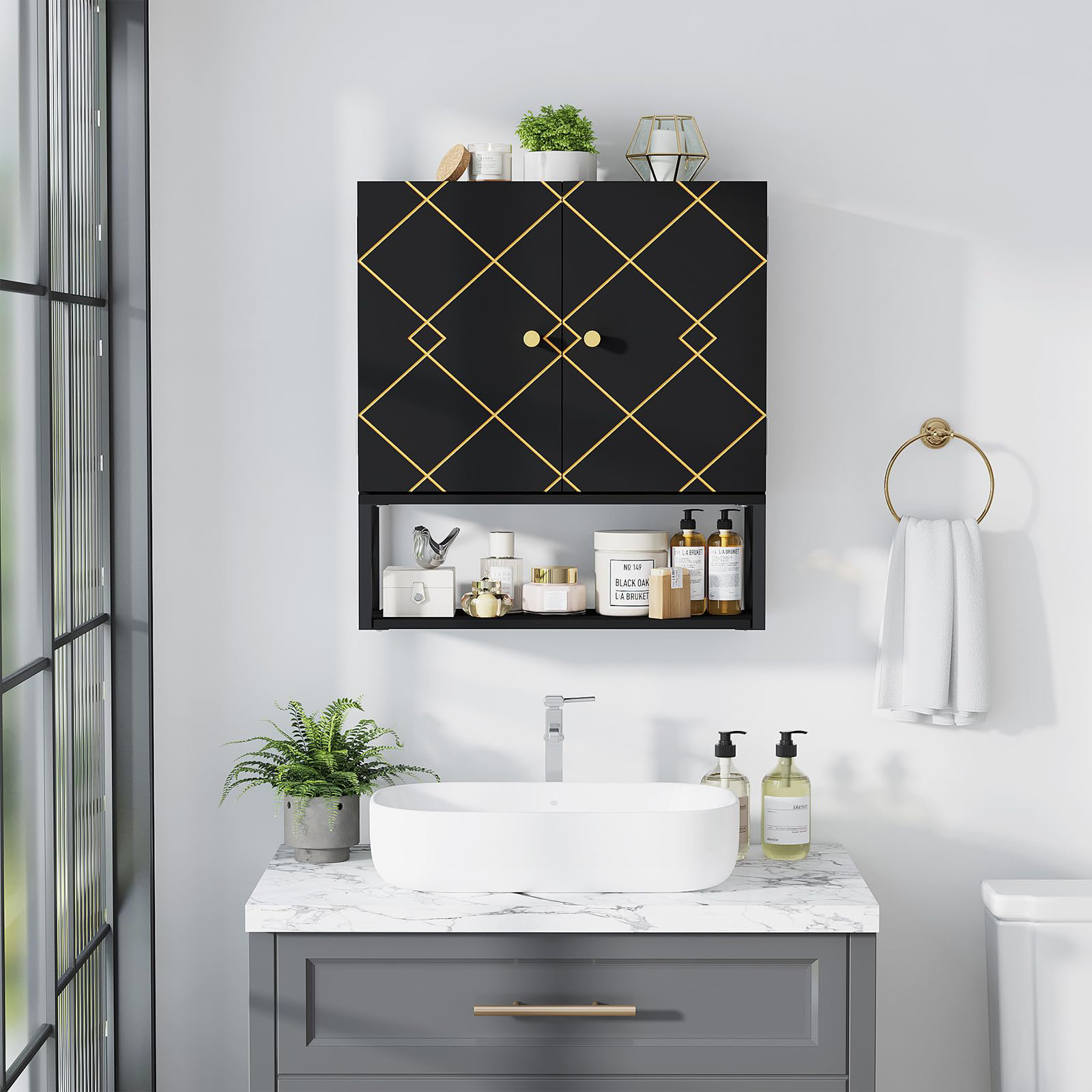 Everly Quinn Armoire de salle de bain murale, rangement supérieur au ...