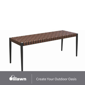 Olilawn Bench, 2-Seat Leather-Look Wicker Bench with Tapered Legs ...