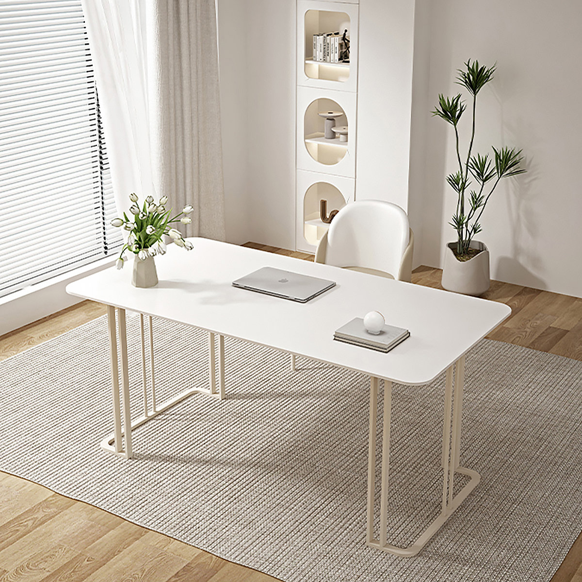 Hokku Designs 47.24"White rectangular Sintered Stone desk topdesk with ...