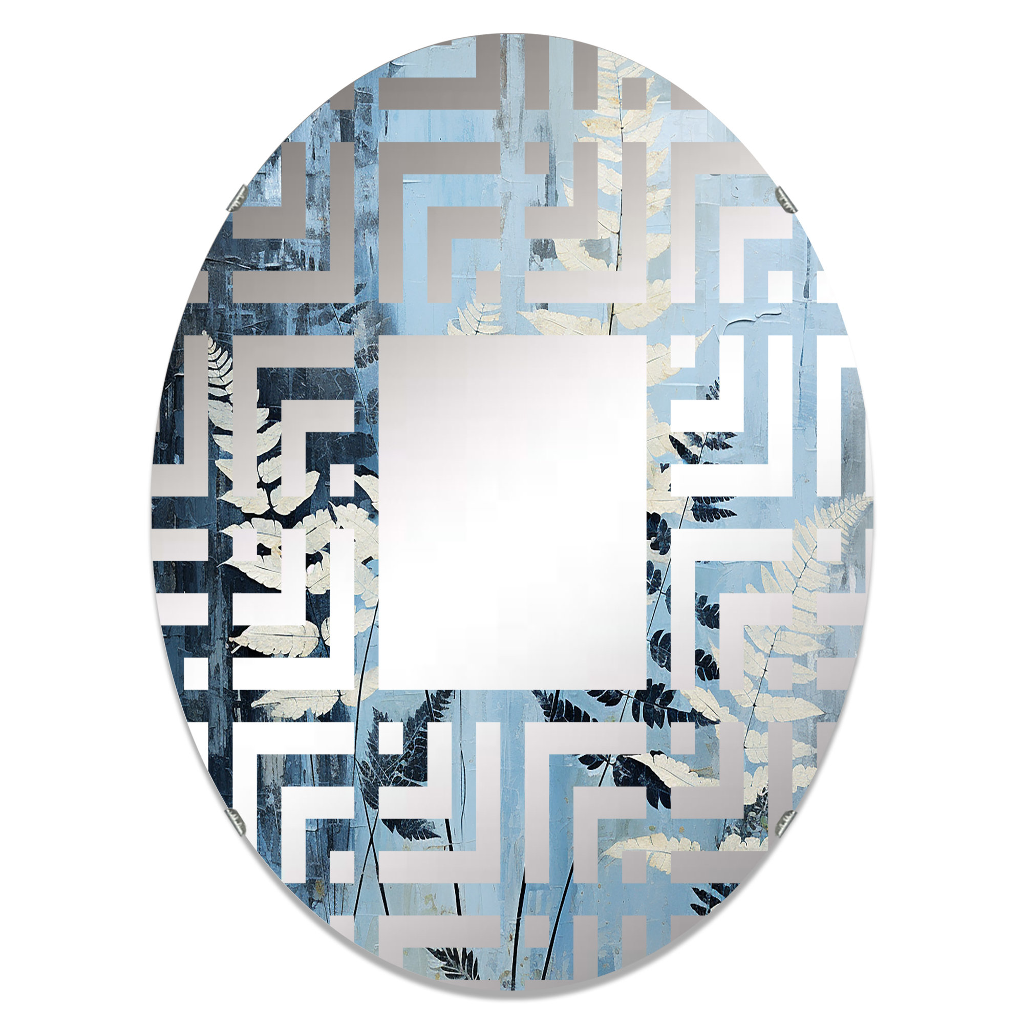 East Urban Home Blue Ferns Verdant Elegance - Maze Decorative Mirror ...