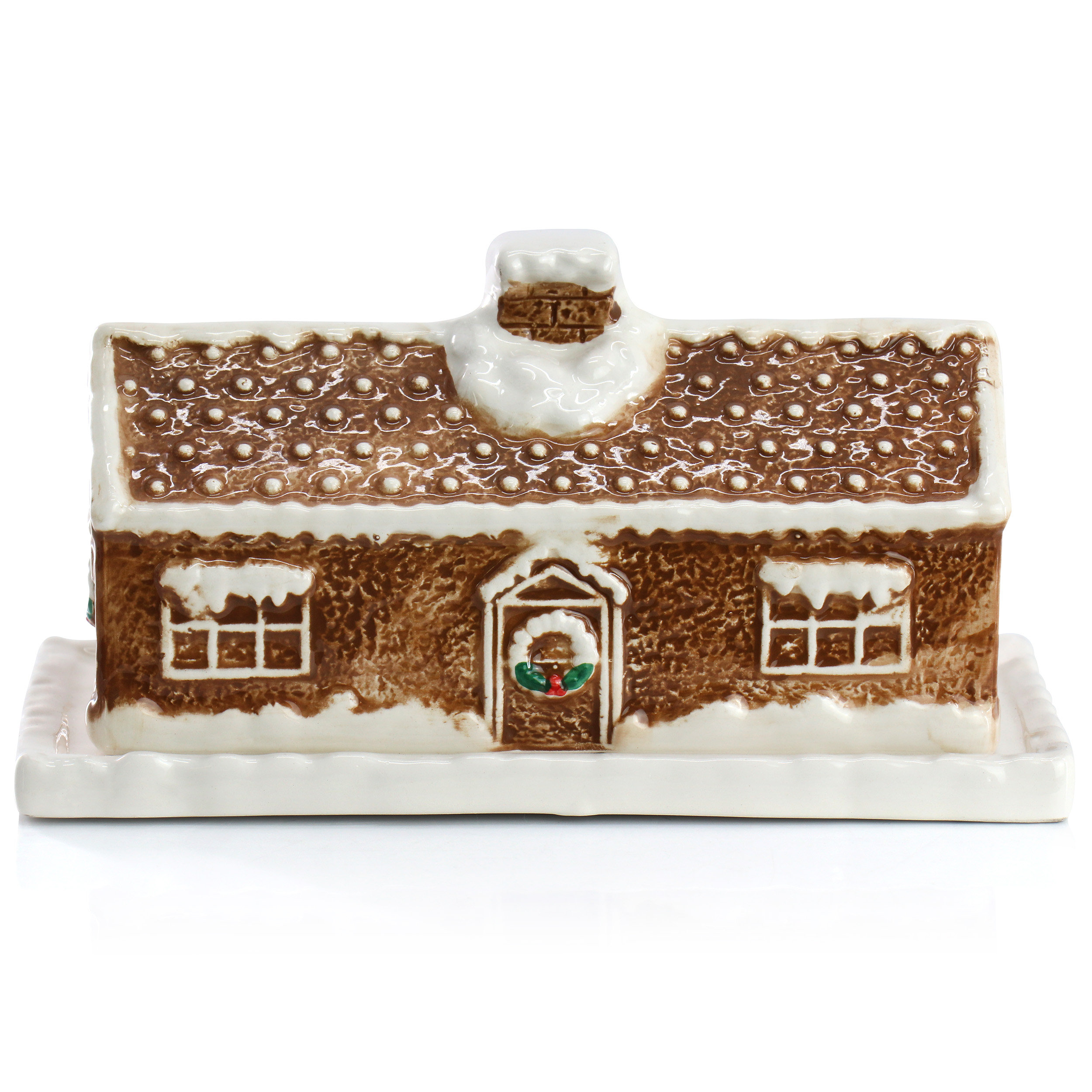 Martha Stewart 7in x 3.7in Ceramic Gingerbread House Butter Dish in ...
