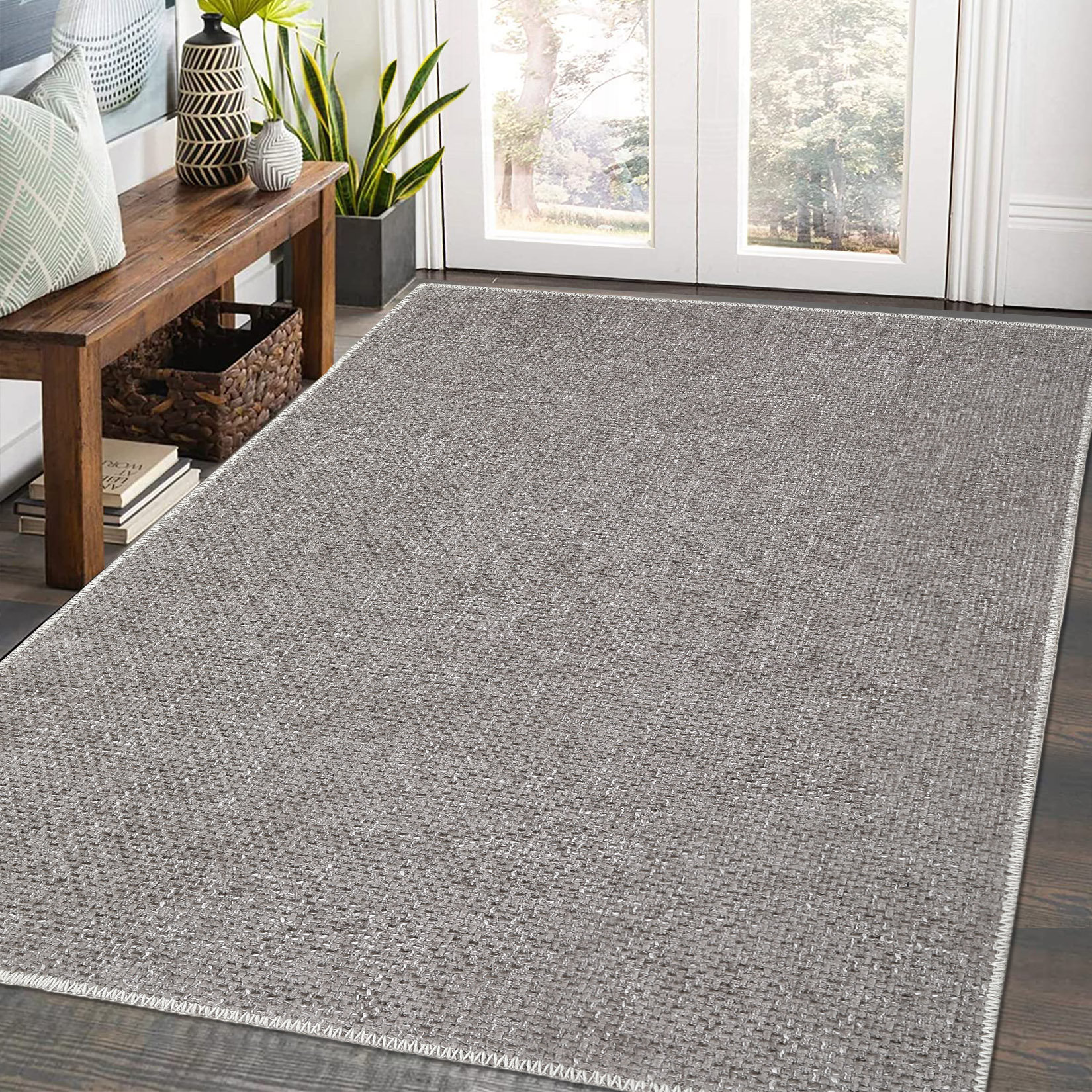 Ebern Designs Modern Solid Textured Washable Rug Stain Resistant Non ...