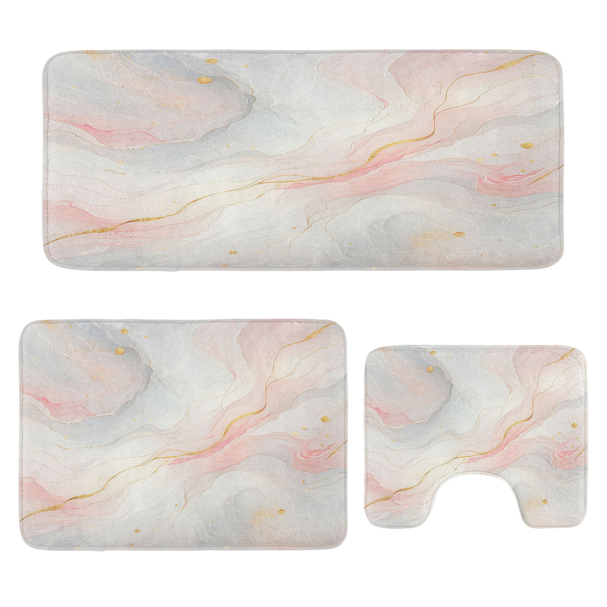 East Urban Home Pink Bathroom Rug Set 3 Pieces U-Shape & Rectangle Mats ...