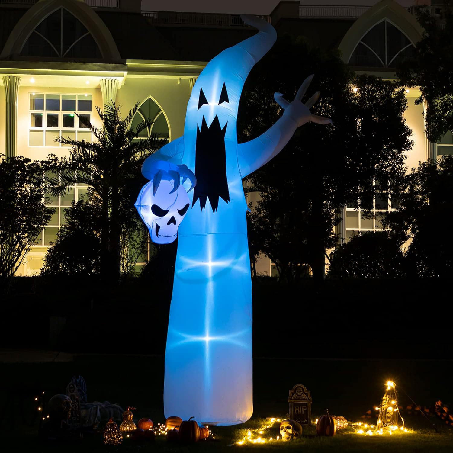 The Holiday Aisle® Halloween Inflatables Scary Ghost Hold Skull | Wayfair