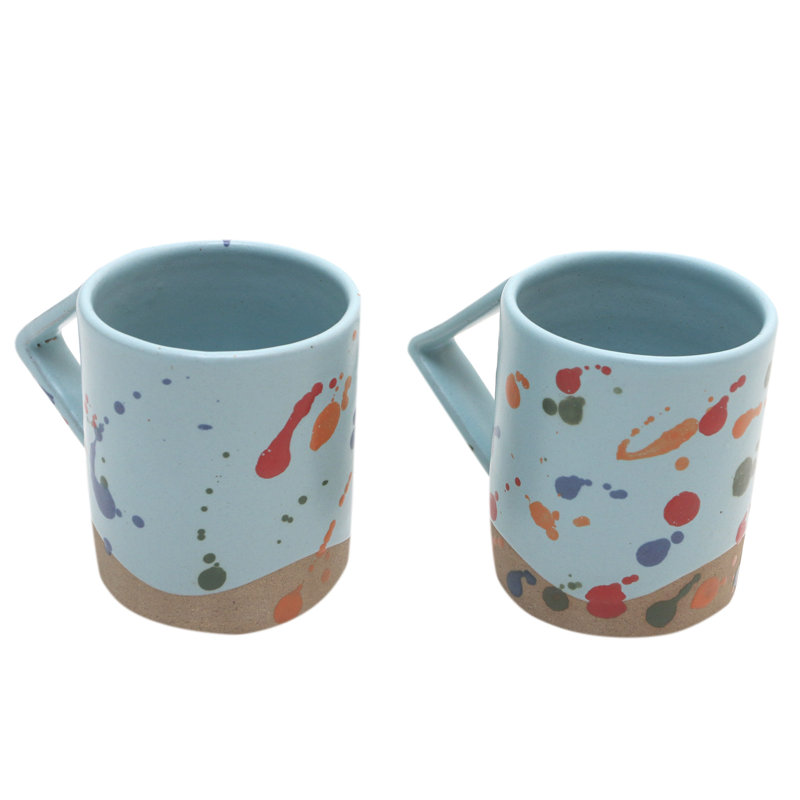 Orren Ellis Nigella Handmade Rainbow Splash Ceramic Mugs (Pair) | Wayfair