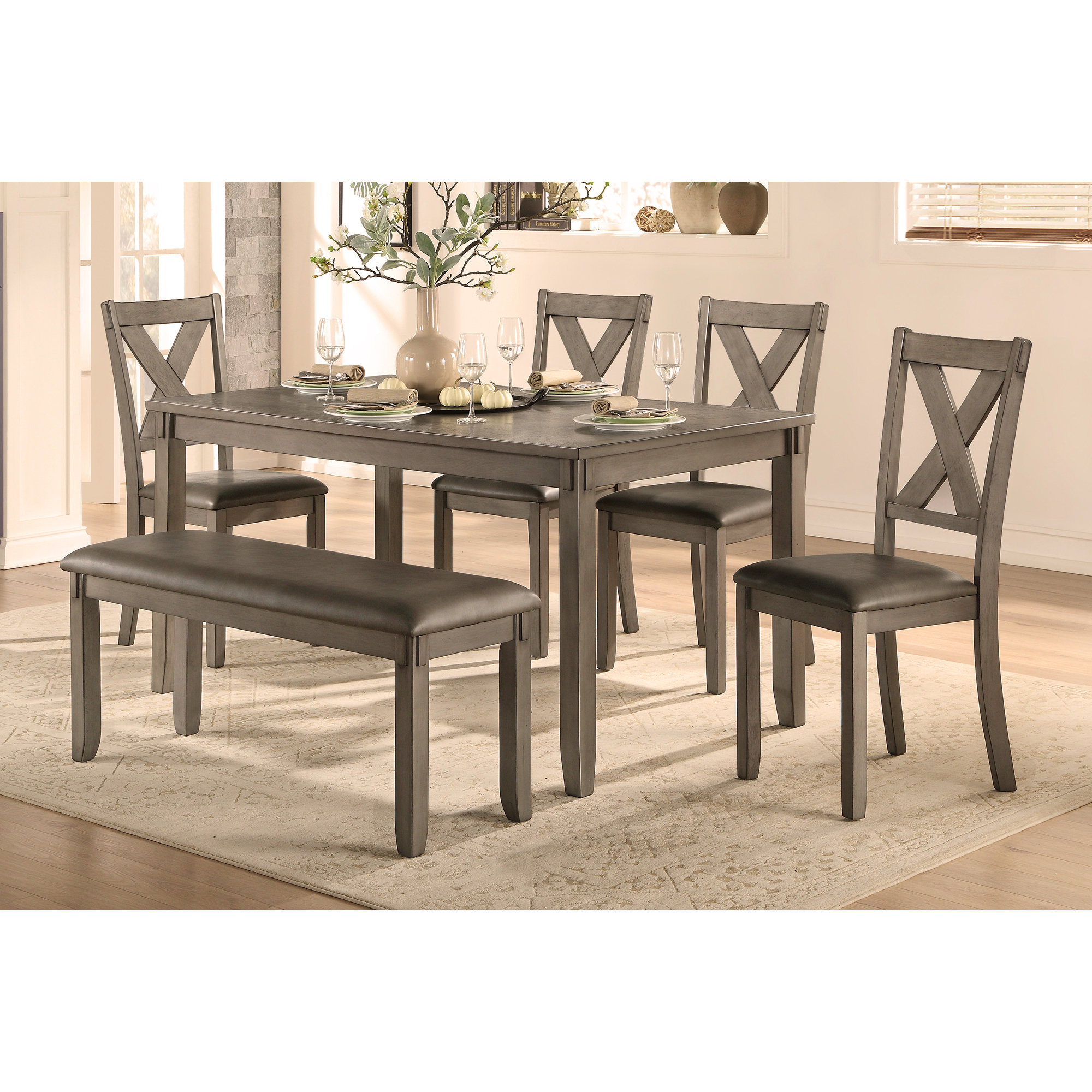One Allium Way Transitional 6-Piece Dining Set Grey Finish Dining Table ...
