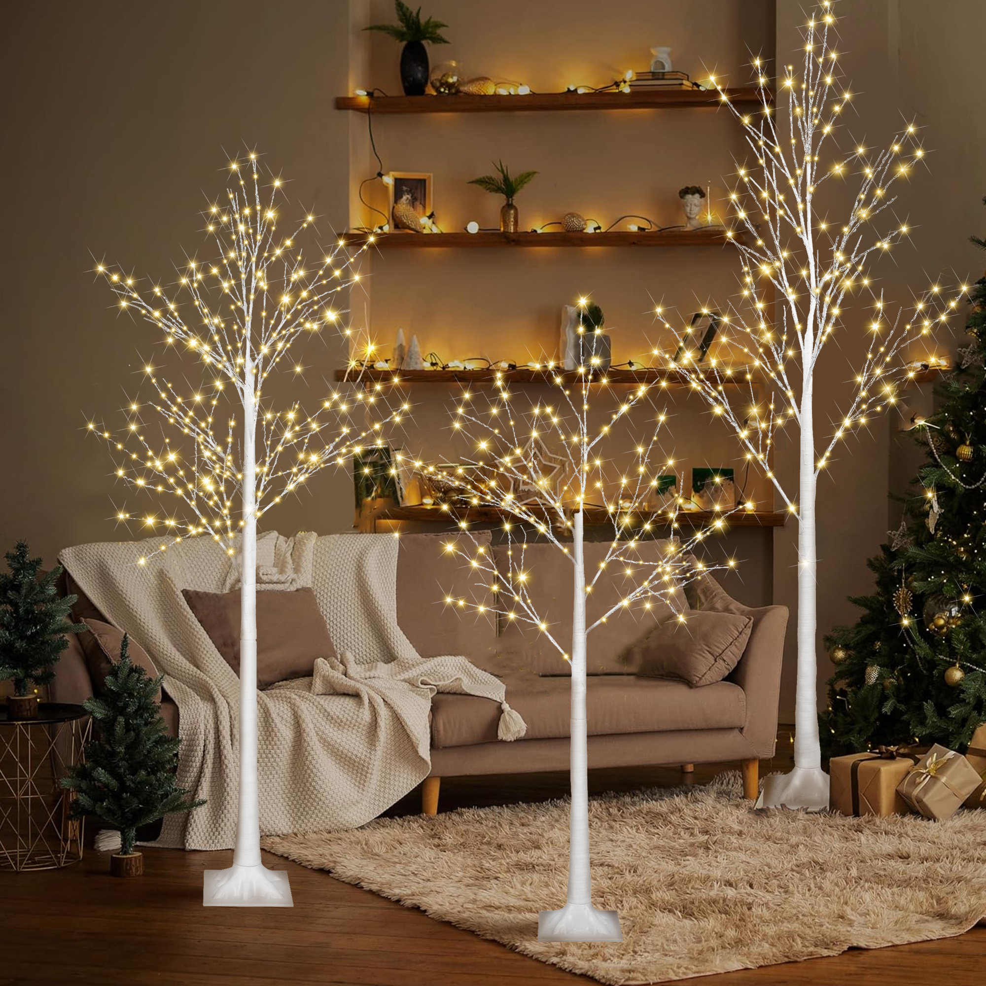 The Holiday Aisle® Warm White Copper Wire Tree Shaped Light(Set Of 3 ...