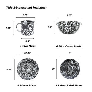 Crow Canyon Home Crow Canyon Enamelware Splatter 16 Piece Dinnerware ...