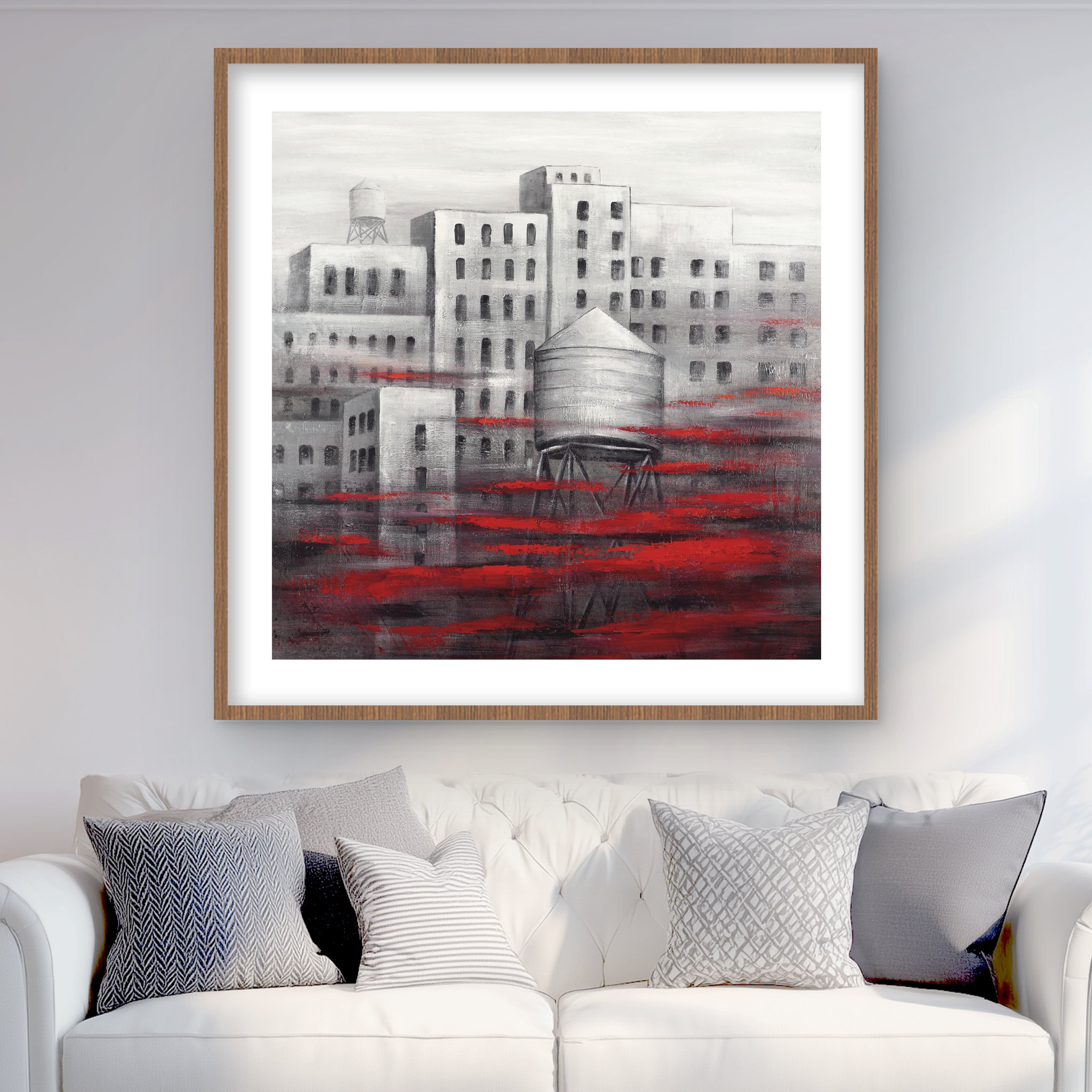 Lark Manor™ Gray City with Red Clouds - Framed Matted Print | Home ...