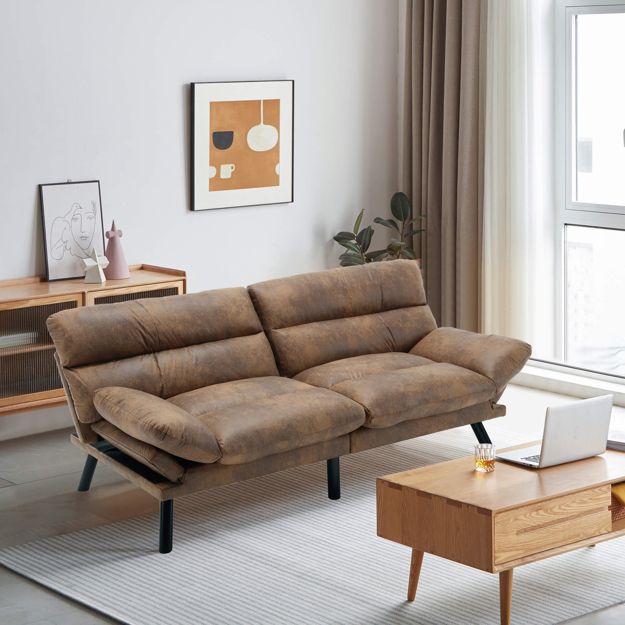 Ebern Designs 70 inch convertible sofa bed - thick cushioned loveseat ...