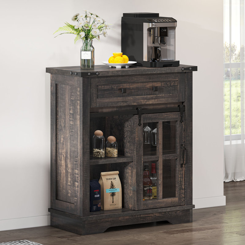 Gracie Oaks Templos 32'' Farmhouse Bar Cabinet with Drawer & Adjustable ...