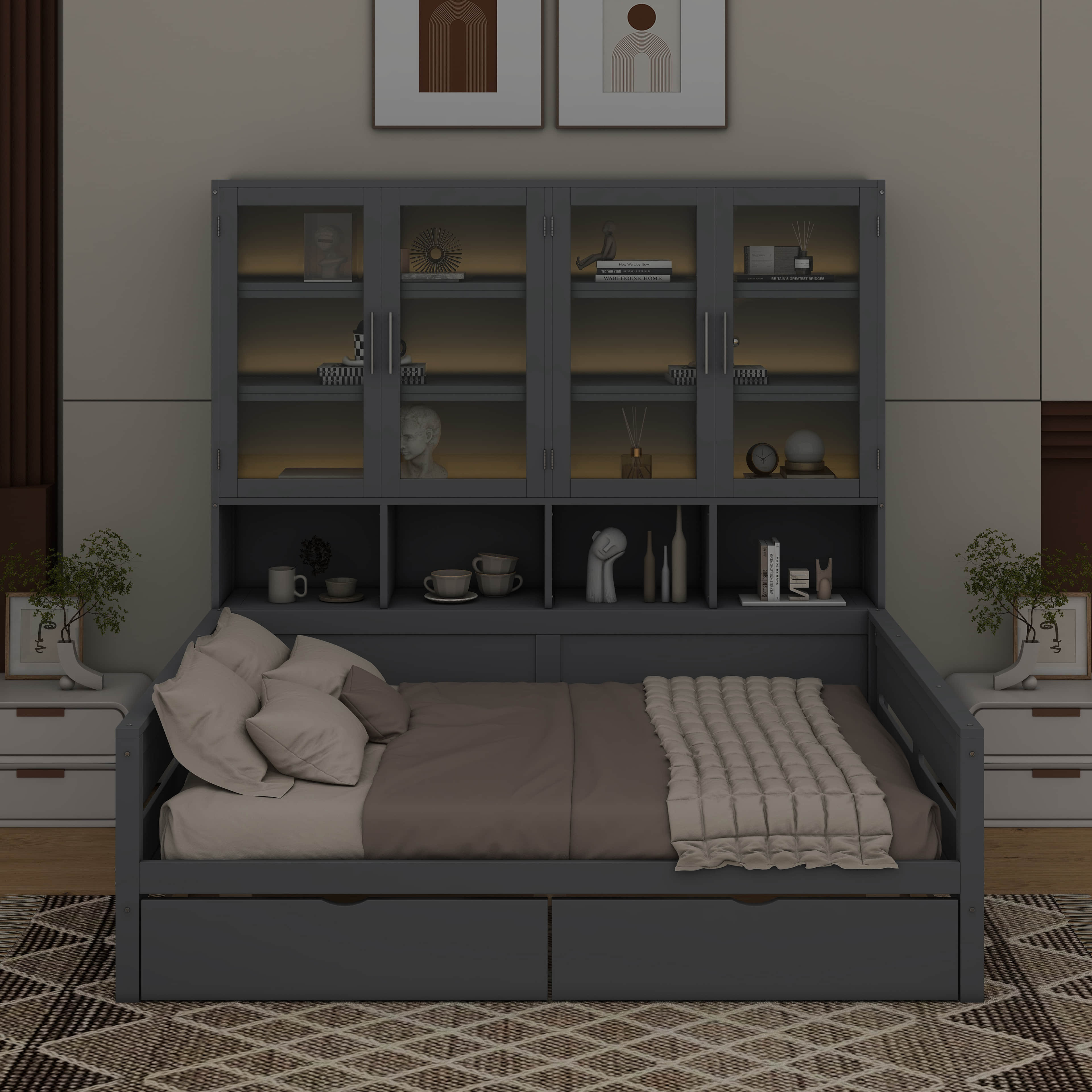 Red Barrel Studio Full Size Wooden Daybed With Glass-Door Storage ...