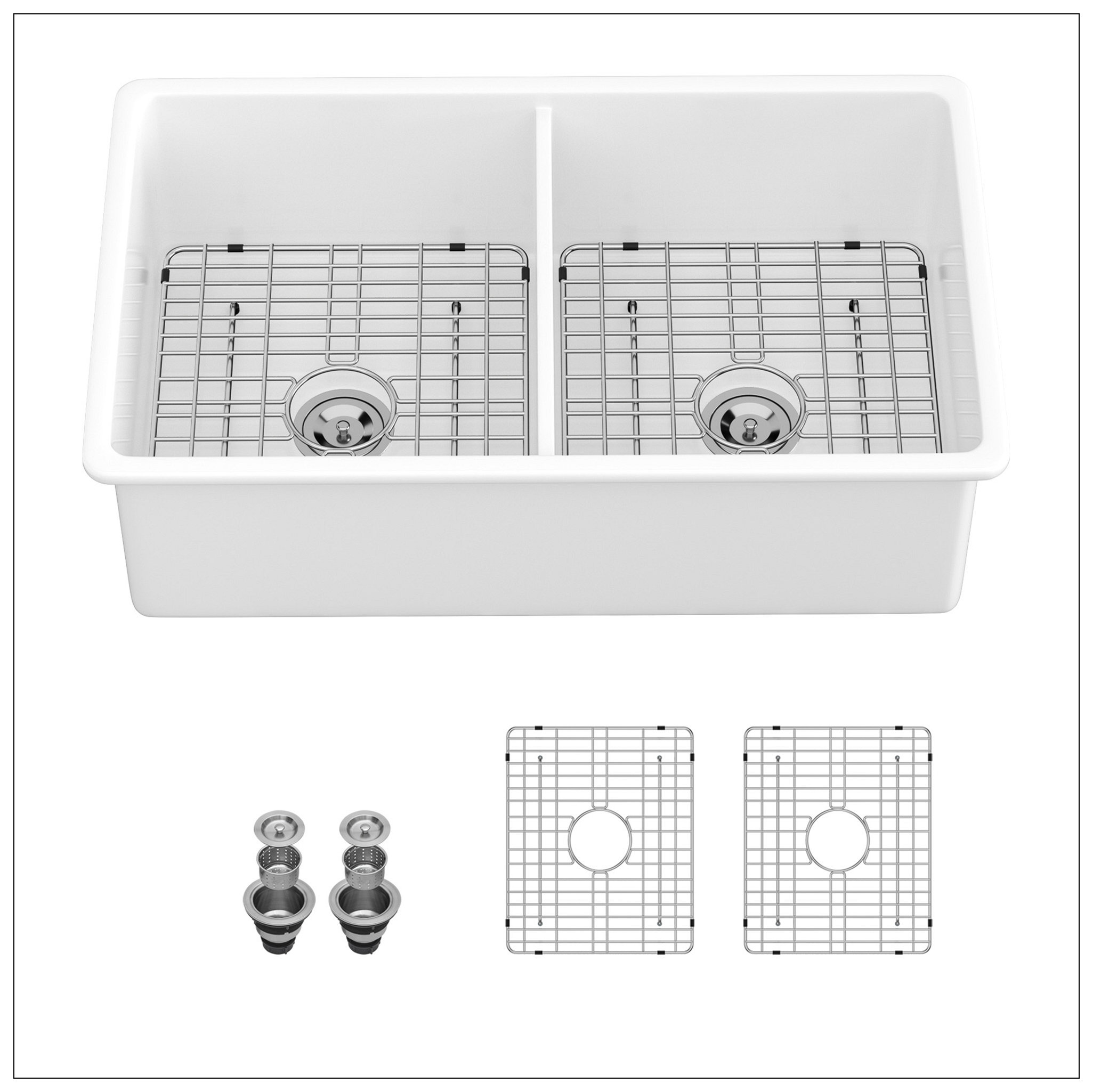 REDmintss 32" Undermount Double Bowl Ceramic Kitchen Sink - Dual Mount ...