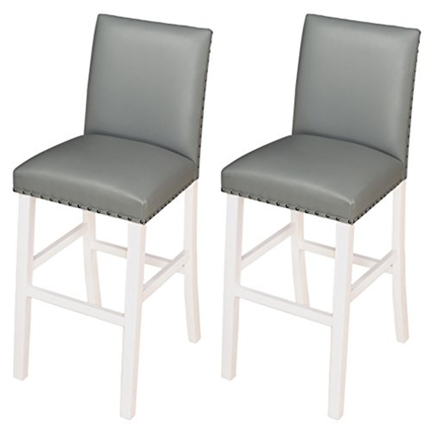 Lark Manor™ Lawrence Bar Stool-White w/ Gray Cushion-set of 2 | Wayfair