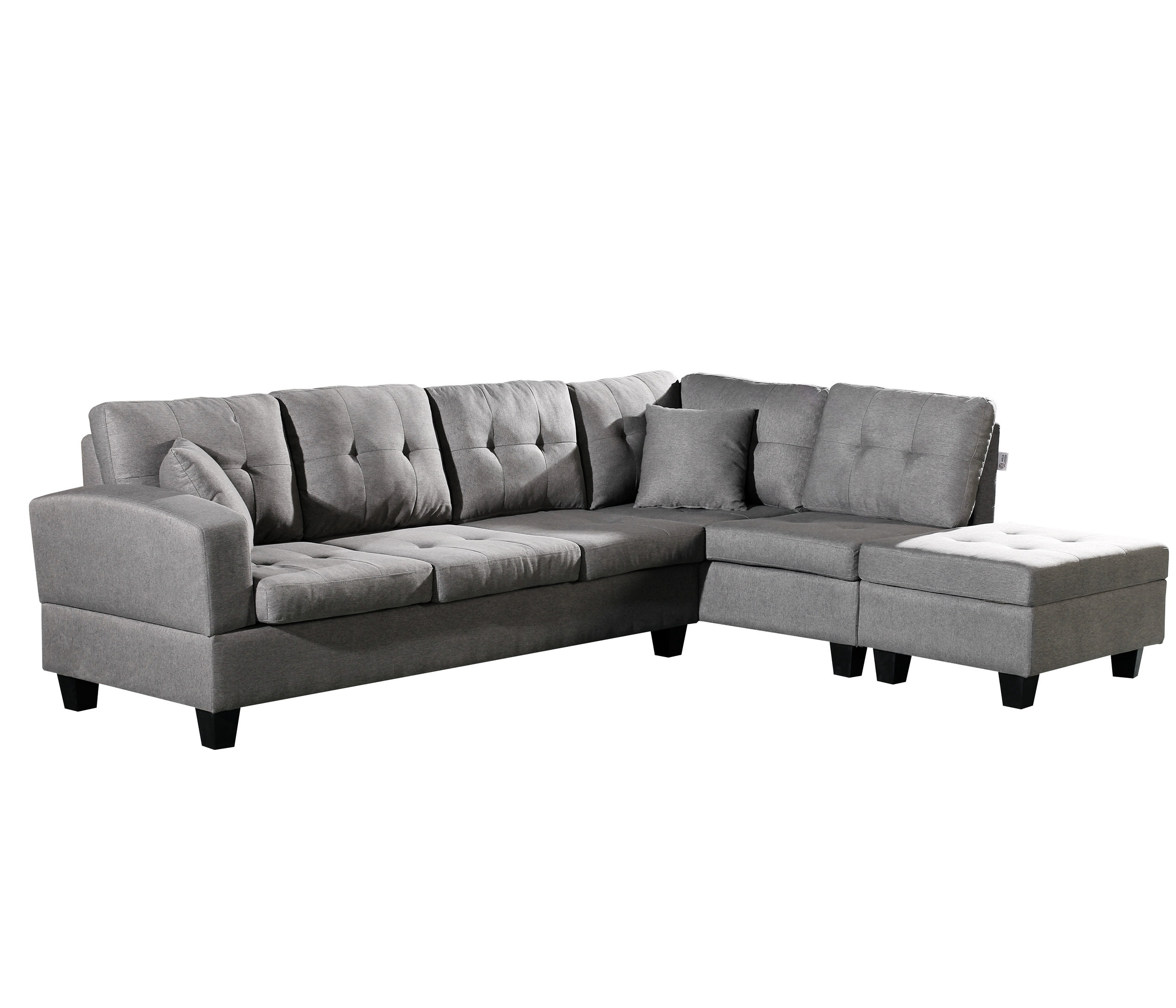 Latitude Run® Fabric Chaise Living Room Sofa Set with Storage Ottoman ...