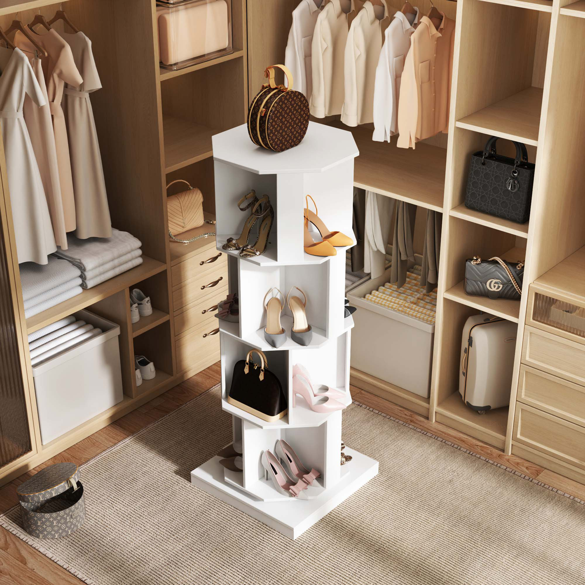 Lark Manor 4 Tier Rotating Bookshelf, 360° Revolving Bookcase Rotating ...