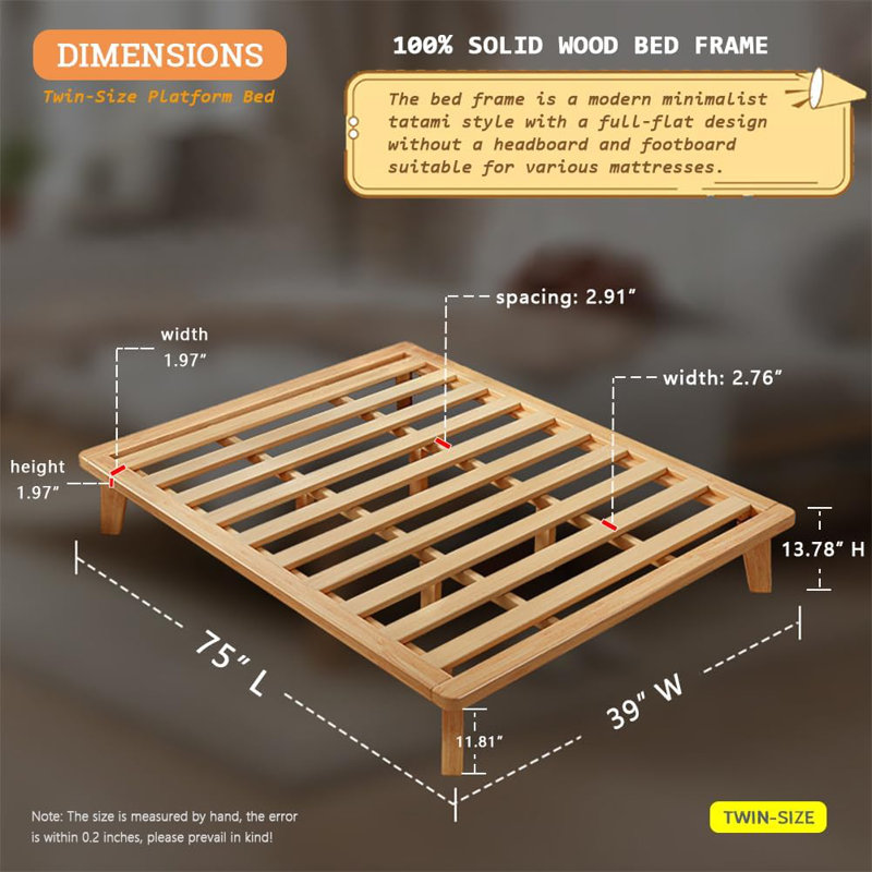 21JETHOME Platform Bed Base - 14 Inch Solid Wood Mattress Foundation ...