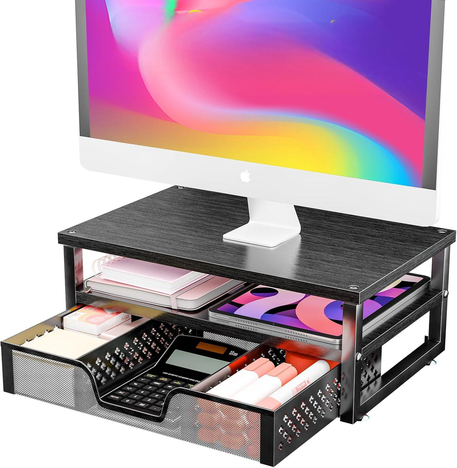 17 Stories Tormund 2-Tier Wood Monitor Stand Riser, Computer Desk ...