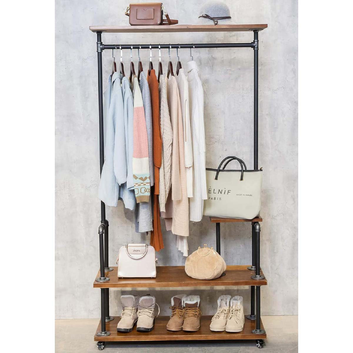 17 Stories Clothing Rack, Pipe Style Rolling Garment Rack, Heavy Duty ...