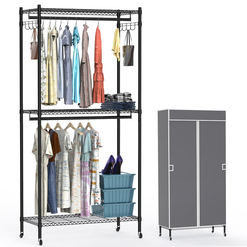 Rebrilliant 2 Tier Clothing Rack With Cover | Wayfair