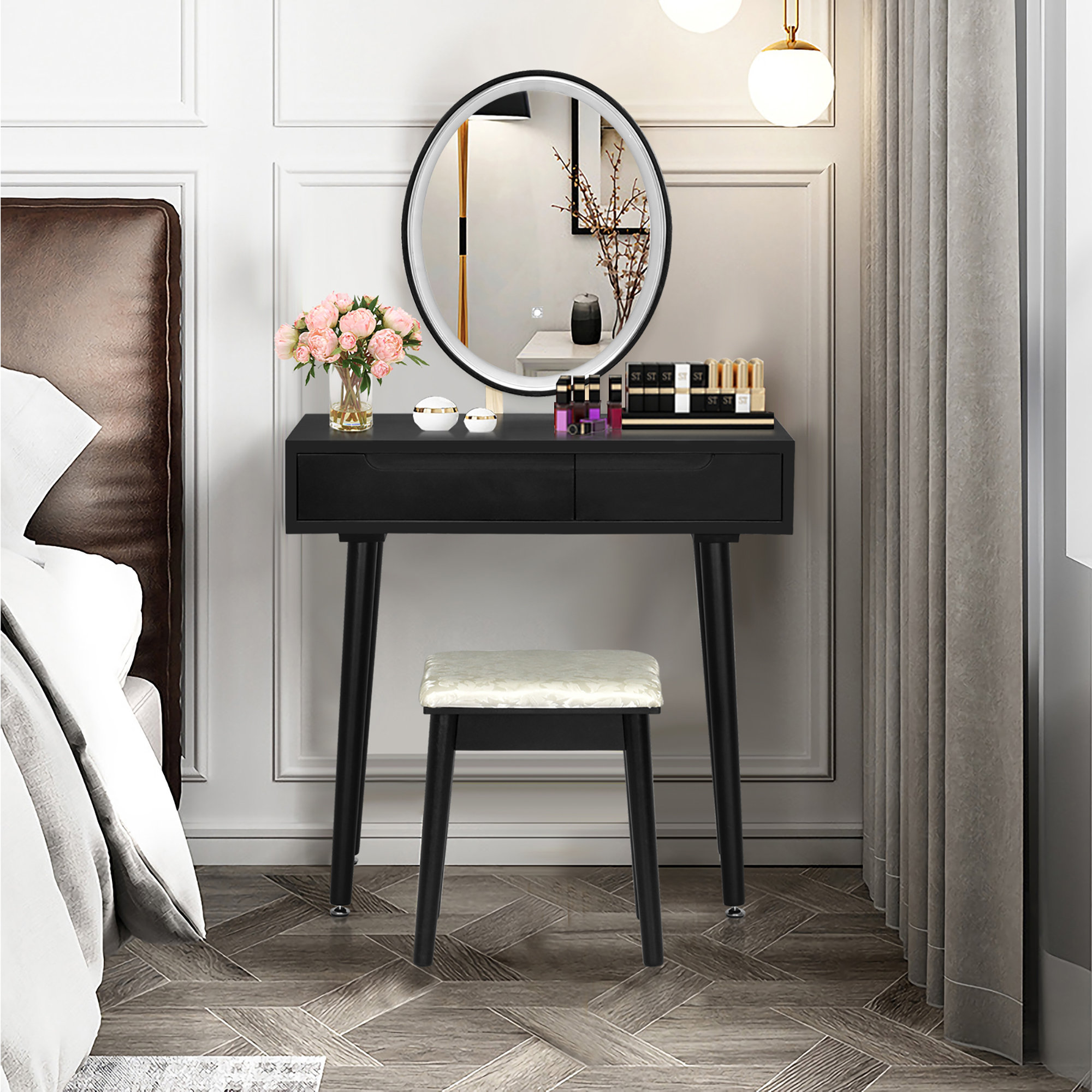 Corrigan Studio® Brassfield Vanity Set with Stool and Mirror & Reviews ...