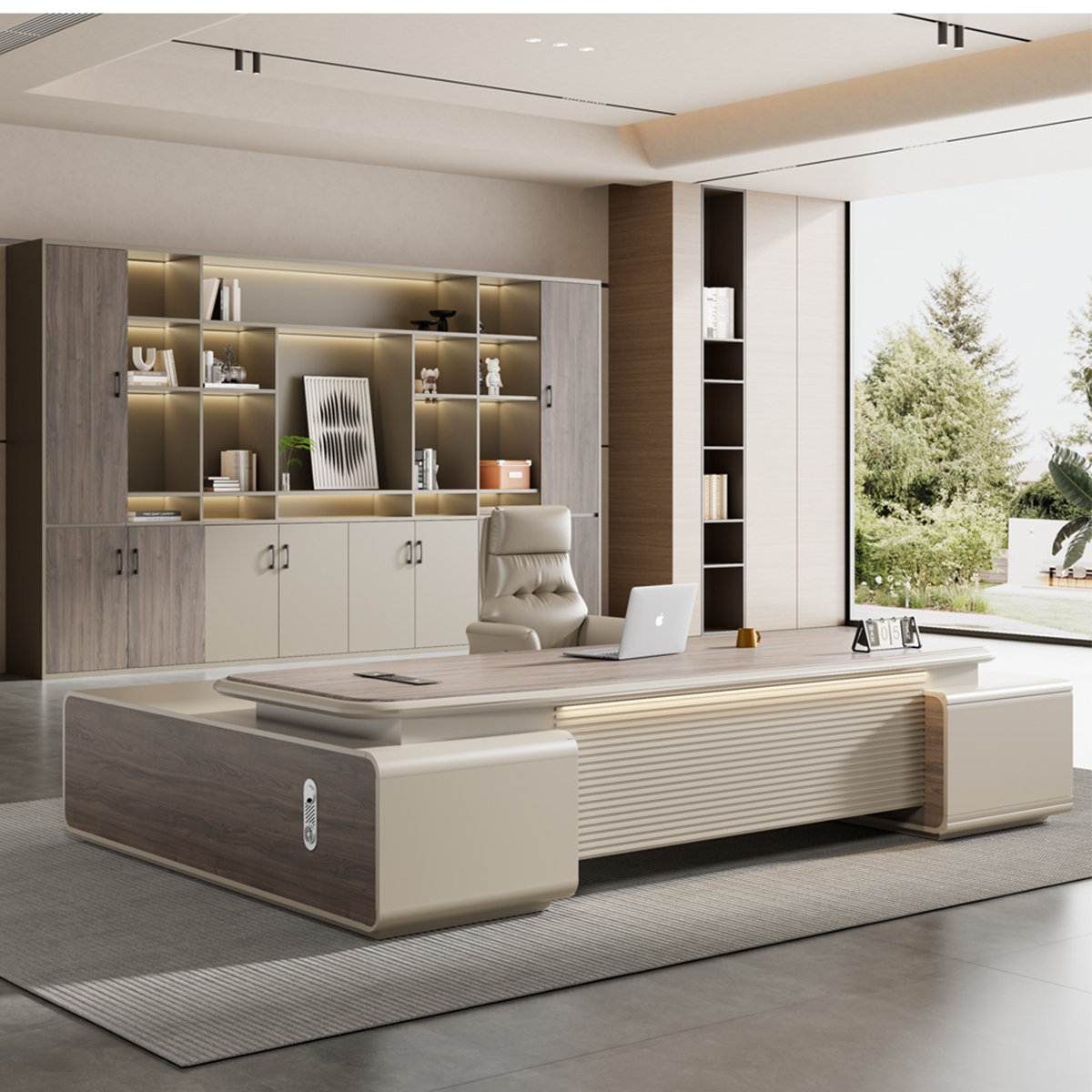 Orren Ellis Modern Minimalist Off-White Boss Office Desk with Luxury ...