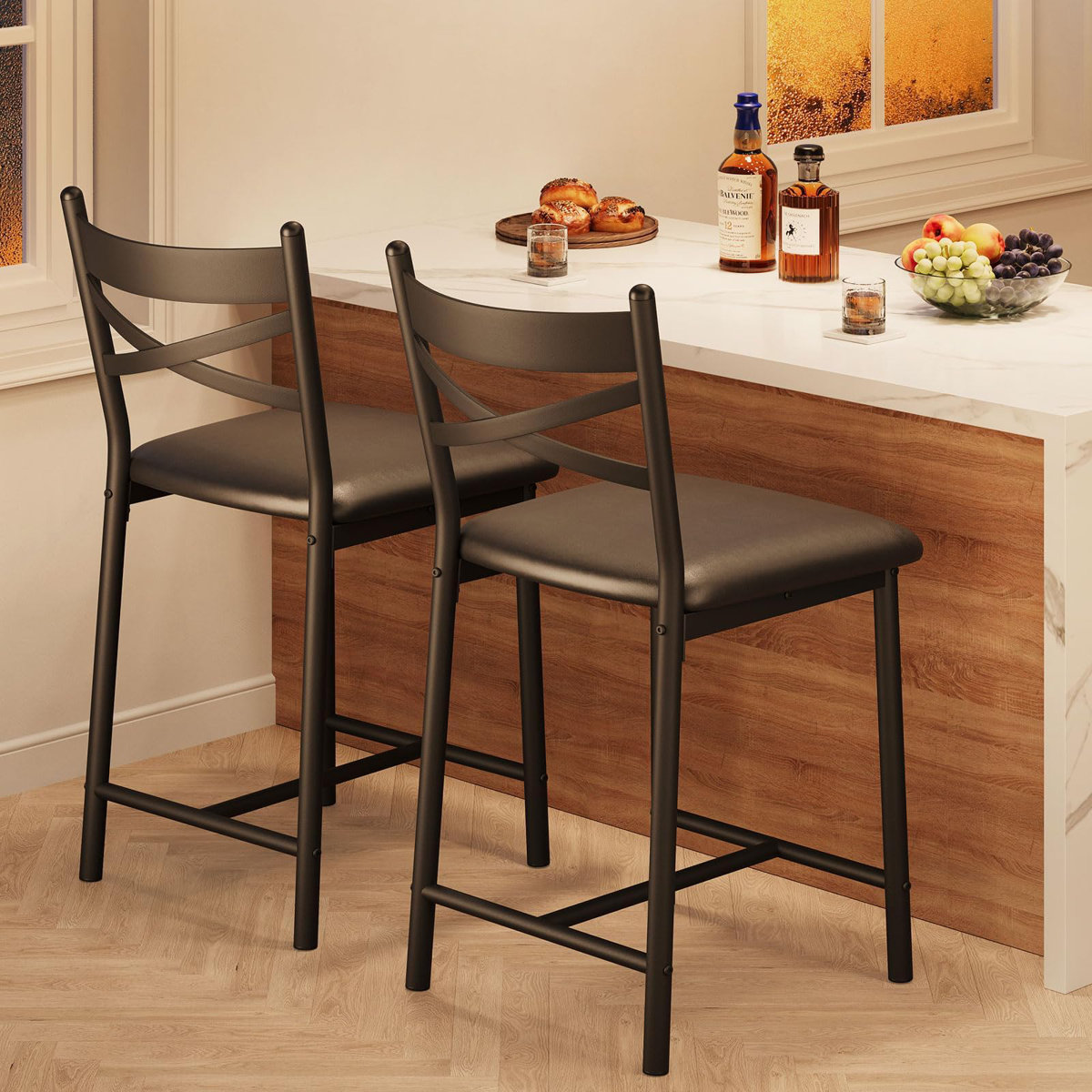Gracie Oaks Bar Stools Set Of 4, Counter Height Bar Stools With PU ...