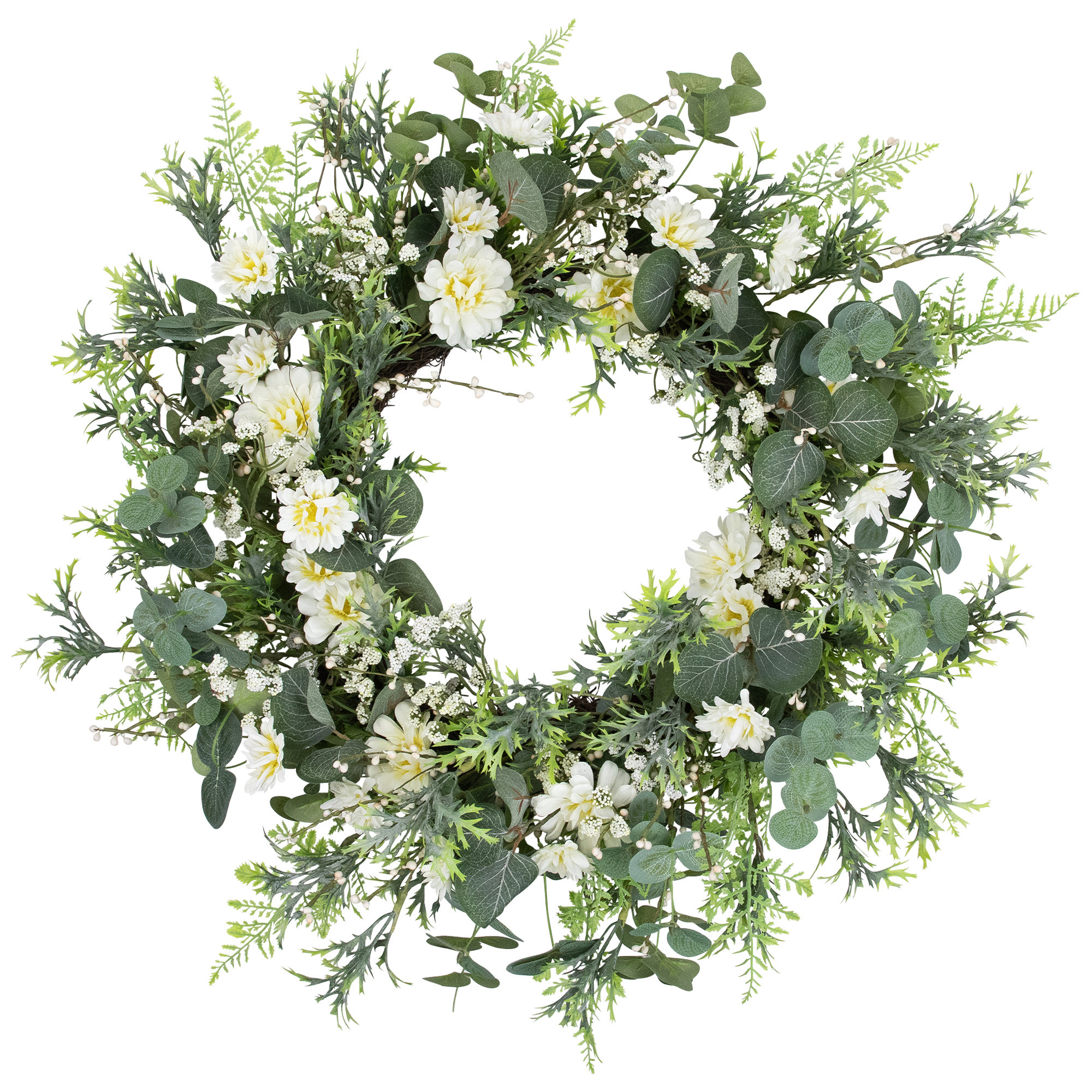 Northlight Seasonal Fern and Eucalyptus Floral 24" Plastic Wreath | Wayfair