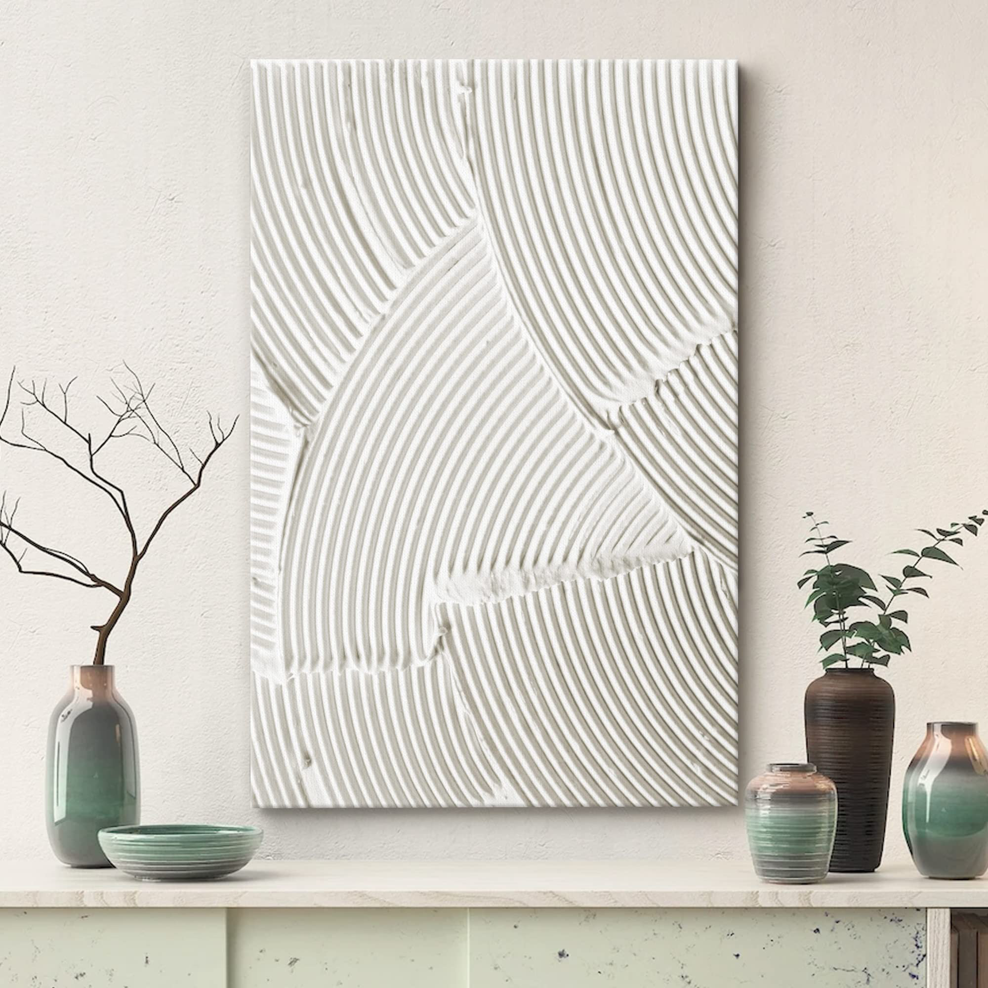 IDEA4WALL Geometric Line " No Texture - Wall Art, White Pastel Abstract ...