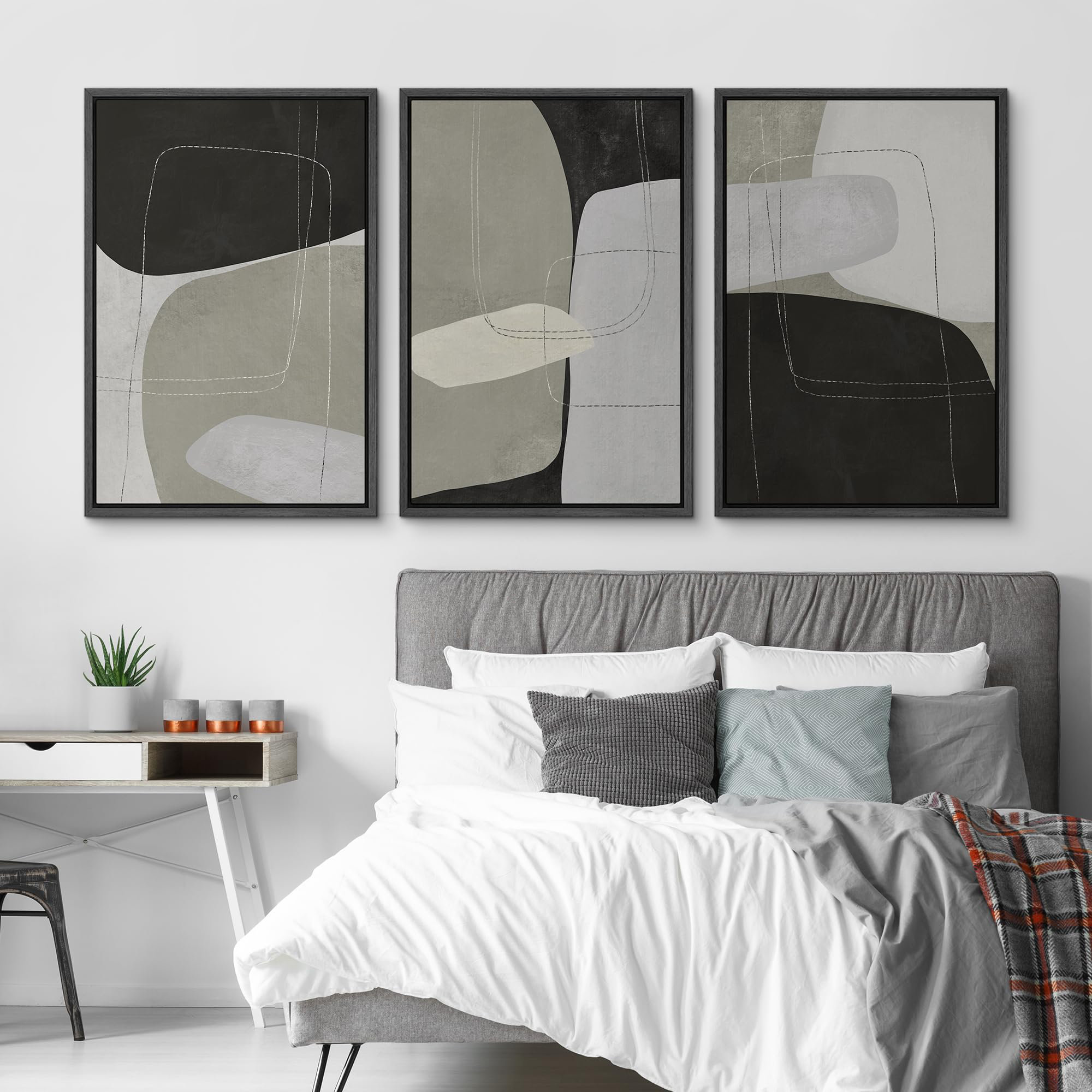 wall26 Greenish Grey Color Block Abstract Mid Century Modern Line Shape ...